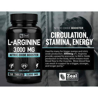 Zeal Naturals L Arginine 3000mg (150 Tablets | 1000mg) Maximum Dose L ...