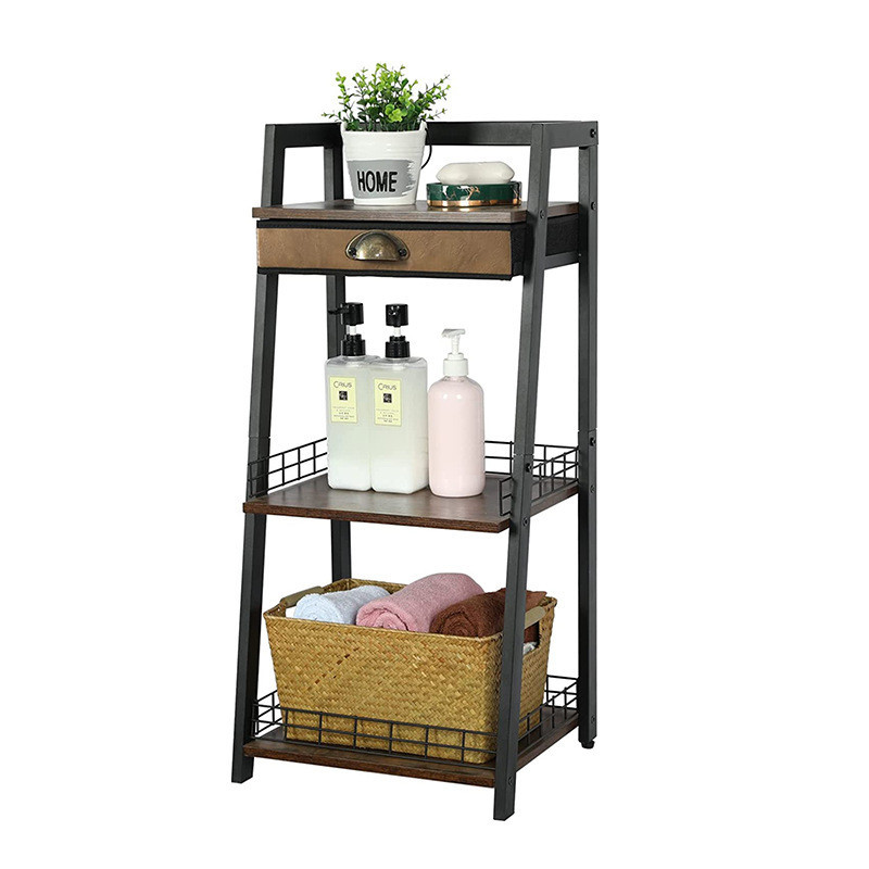 3-Tier Bathroom Shelf Floor Storage Shelf with Drawer Freestanding Open ...