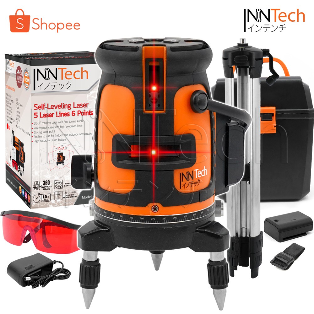InnTech เครื่องวัดระดับเลเซอร์ รุ่นใหม่ล่าสุด!! INT-LASER-RED ระดับน้ำเลเซอร์ 5 เส้น 360 องศา 5 ...