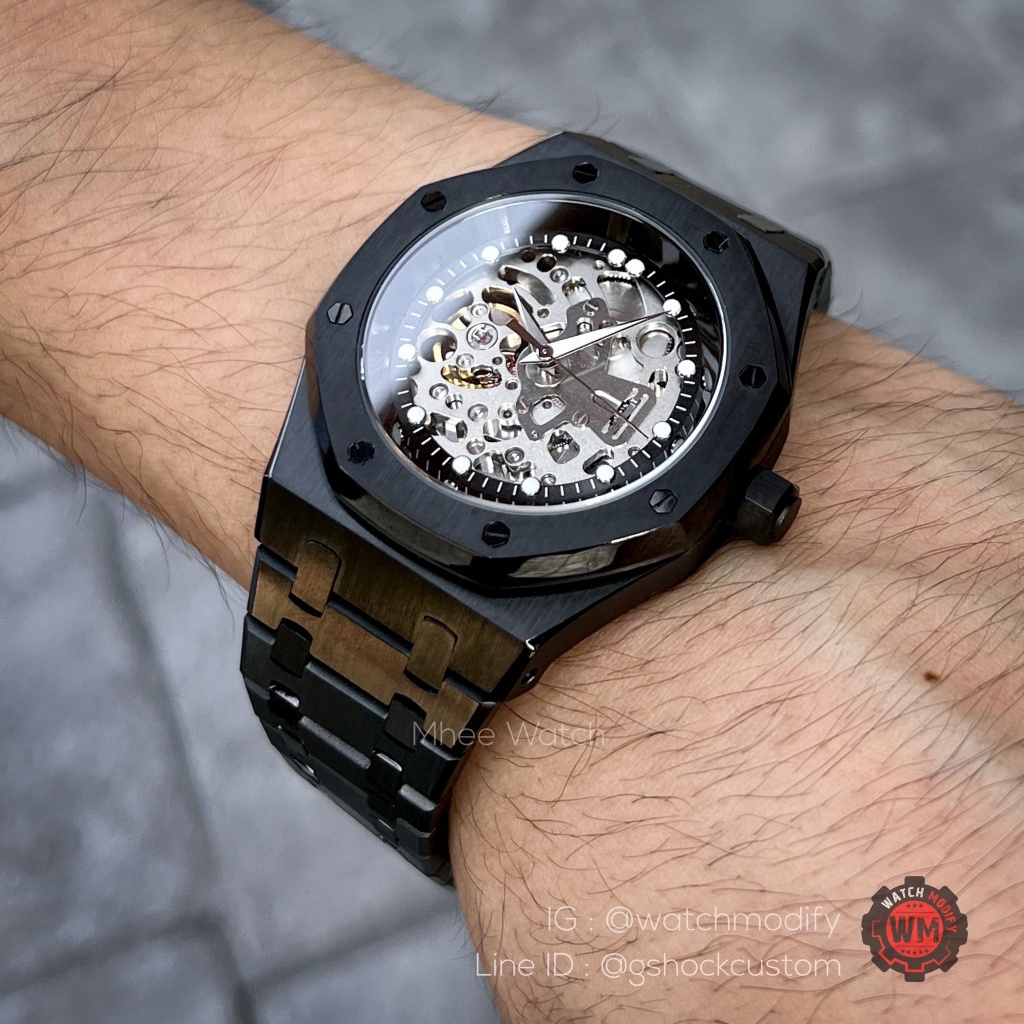 Watch Modified Automatic movement NH70 Black Metal Steel Skeleton Face ...