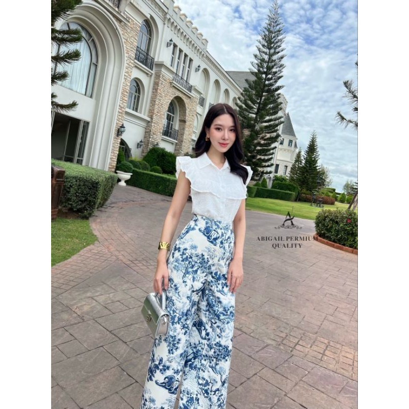 Nuchi Style ชุดsetเสื้อลูกไม้กางเกงผ้าสูทพิมพ์ลายpremiumใส่ทำงาน สวย ...