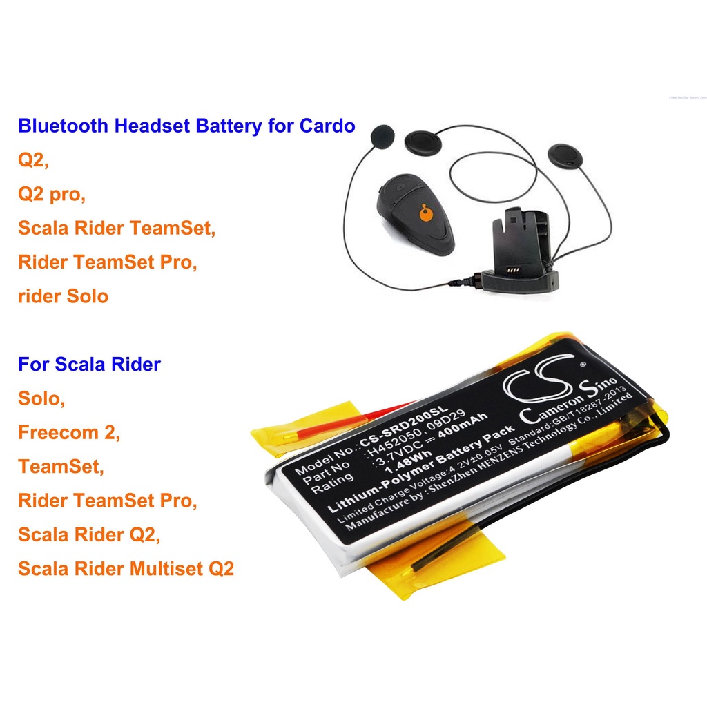MMHF OrangeYu 400mAh Wireless Headset Battery for Cardo Q2,Q2 pro,rider ...