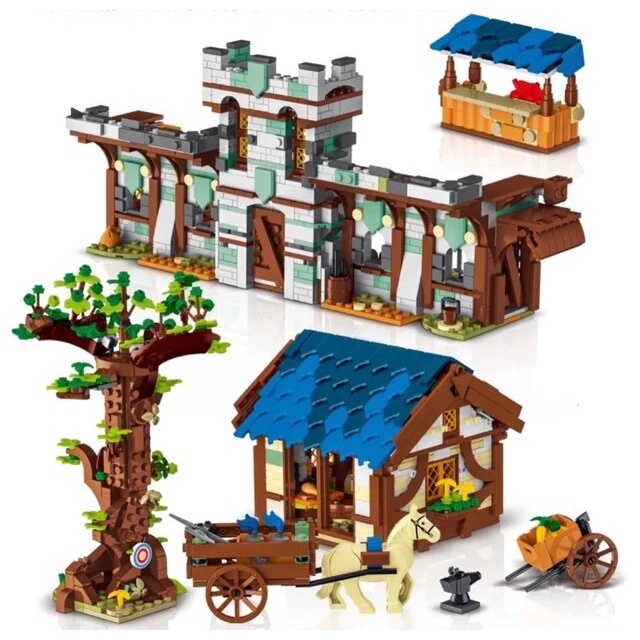 77Z Urge Ideas The Medieval Town Windmill MOC-78729 Building Blocks City Street View Retro Cabin ...