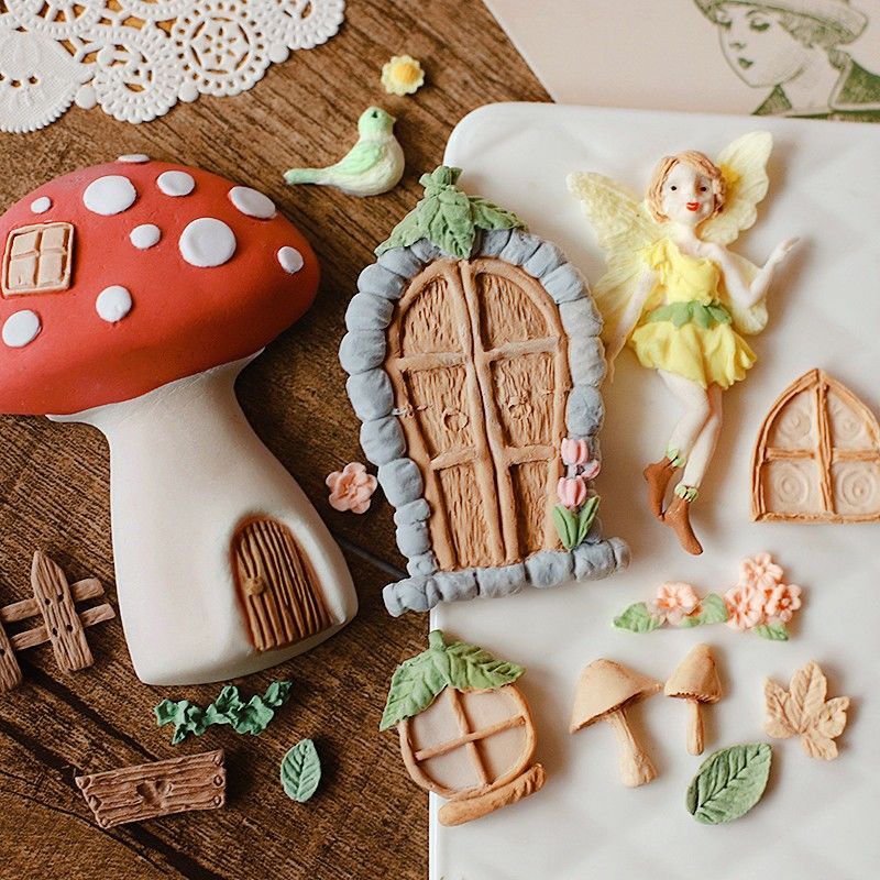 ℗เบเกอรี่เค้กซิลิโคนแม่พิมพ์ Forest Elf เห็ด Cabin fondant แห้ง Pace ...
