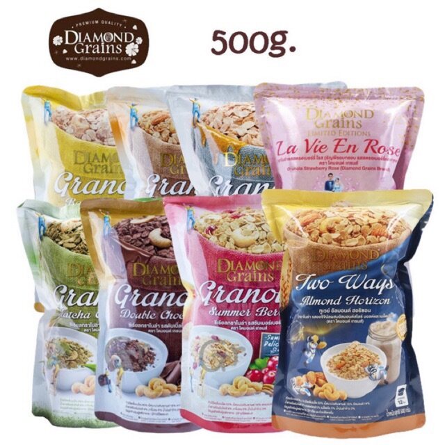 Diamond grains 500g /400g. ถุงใหญ่ซองซิปล็อค ครบรส กราโนล่า คลีน ไดมอน ...