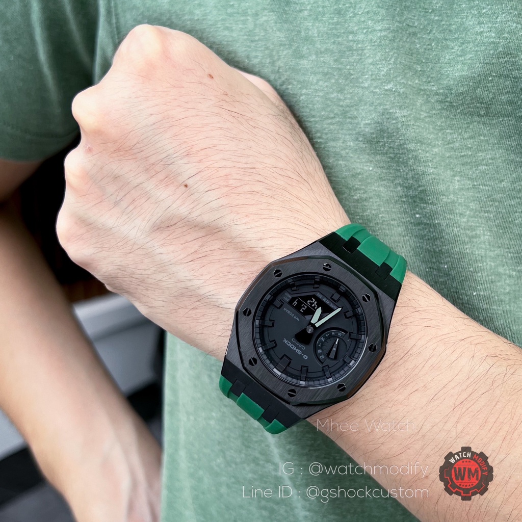 G-Shock GA-2100 modified Hulk all Black Dial Green Rubble Strap ...