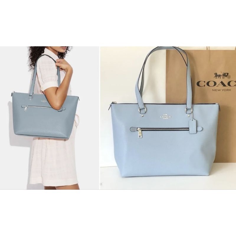 Coach 79608 Gallery Tote crossgrain Leather lce Blue | Shopee Thailand