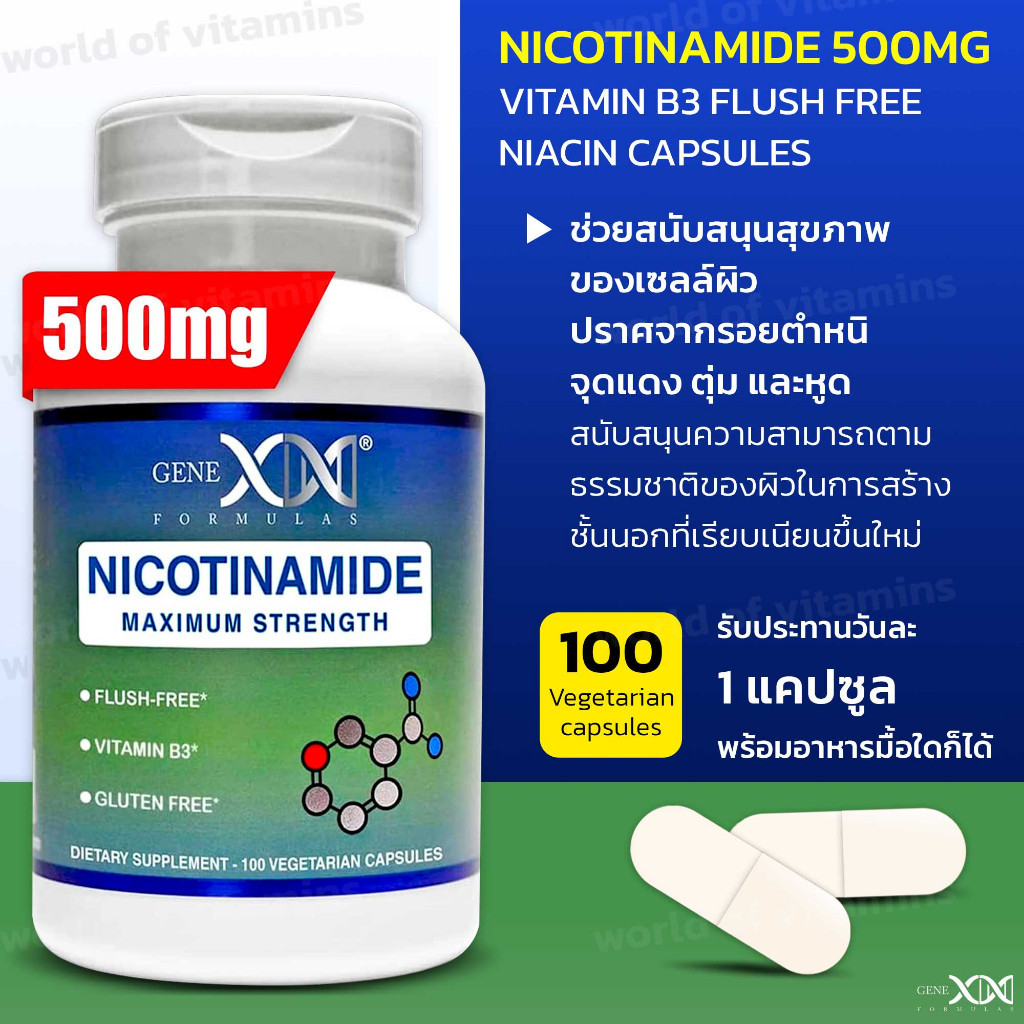 GENEX FORMULAS - Nicotinamide 500mg, Vitamin B3 Flush Free Niacin Capsules, 100 Vegetarian Cap ...