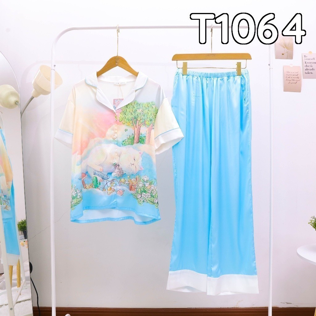 ชุดนอน Muslin Pajamas Silk Satin ( K1064 N1064 T1064 ) | Shopee Thailand