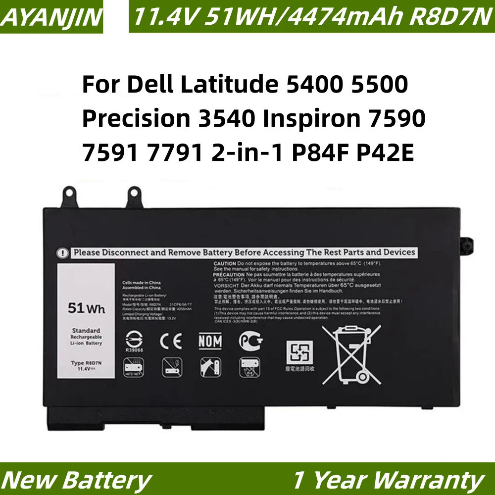 4GVMP R8D7N แบตเตอรี่แล็ปท็อปสำหรับ Dell Latitude 5400 5500 Precision ...