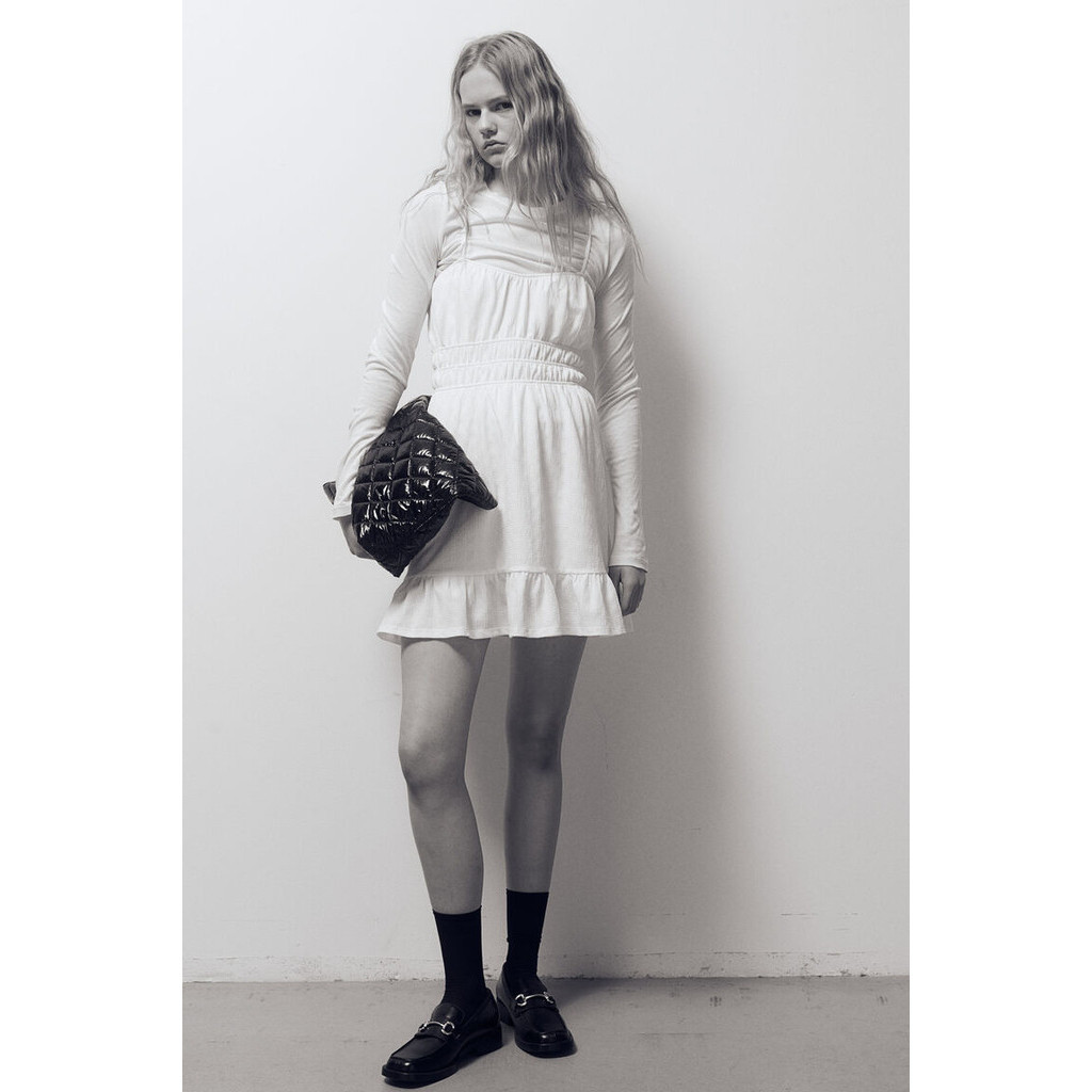 H&M Woman Smocked-waist textured dress 1211138_2 | Shopee Thailand