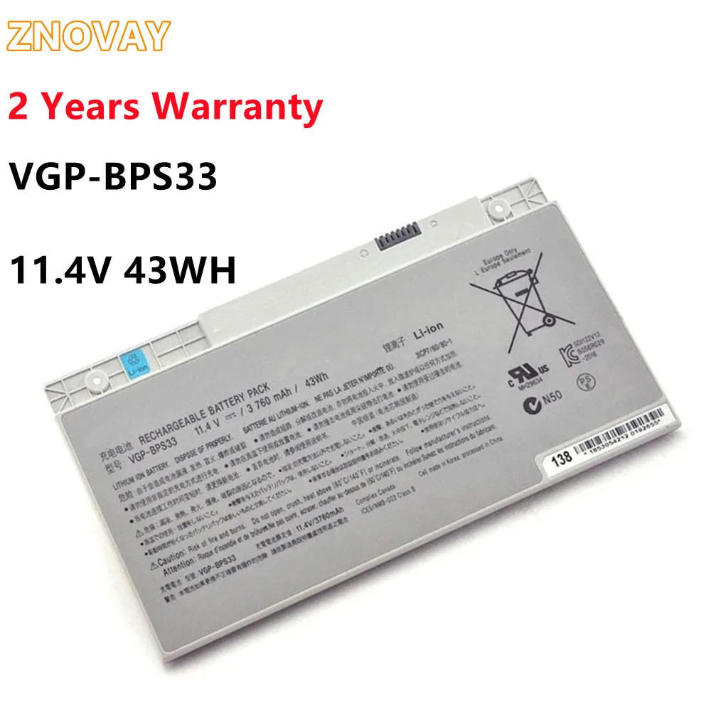 ZNOVAY ใหม่ VGP-BPS33 11.4โวลต์43WH/3760มิลลิแอมป์ชั่วโมงแบตเตอรี่แล็ป ...
