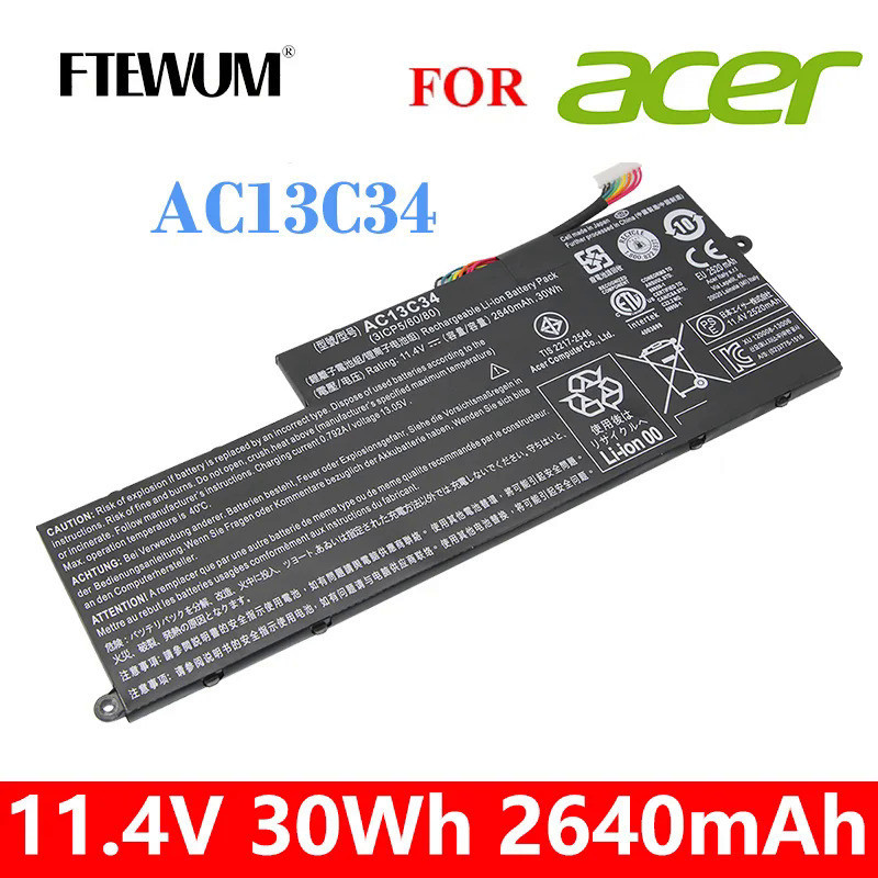 AC13C34 11.4V 30Wh 2640MAh แบตเตอรี่แล็ปท็อป3เซลล์สำหรับ Acer Aspire V5-122P V5-132 E3-111 ES1 ...