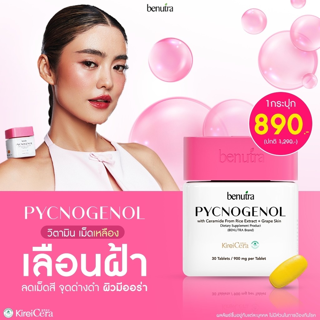 Benutra PYCNOGENOL + Ceramide + Grape Skin เปลือกสนฝรั่งเศส ลดเลือนฝ้า ...