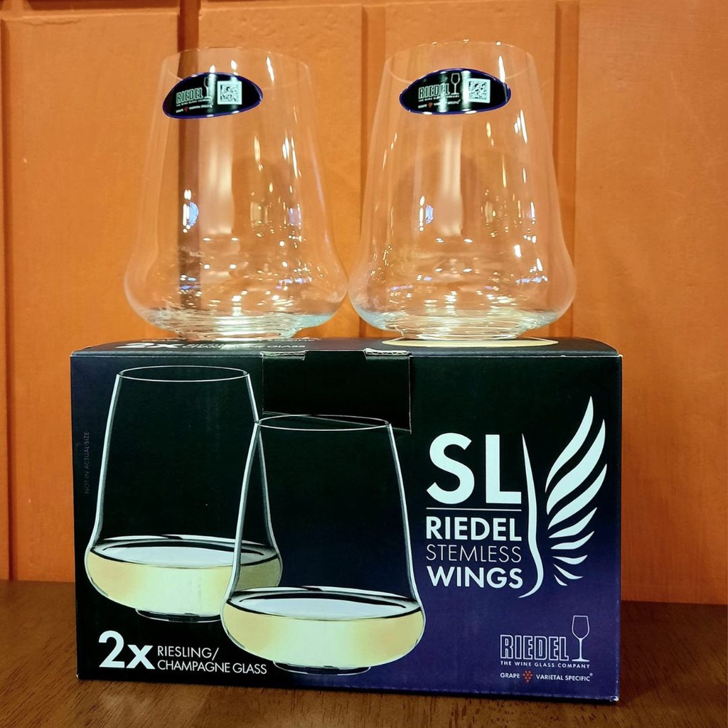 RIEDEL STEMLESS WINGS RIESLING/CHAMPAGNE GLASS set of 2 (with box ...