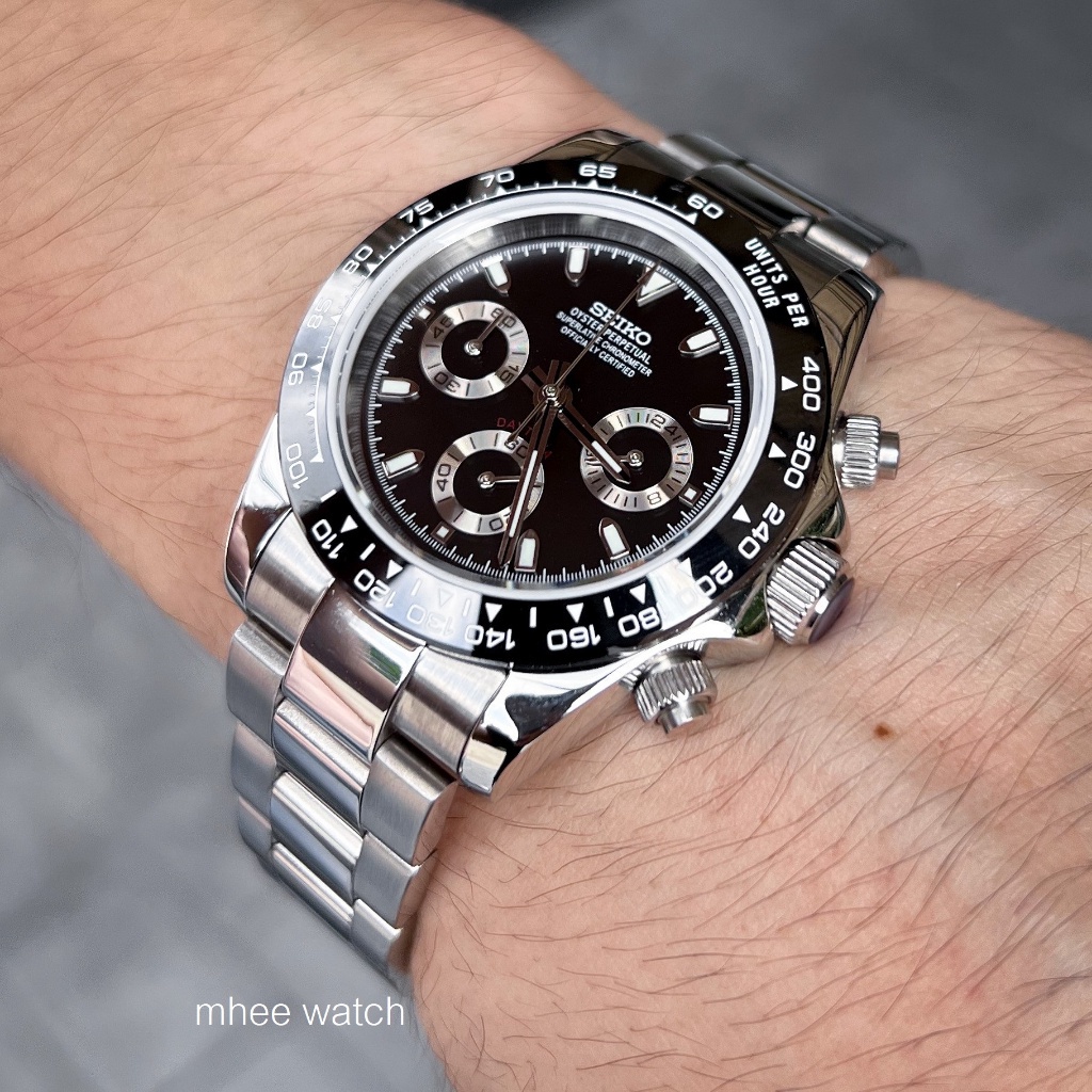 Seiko Mod Daytona Black Dial VK63 Movement Type Quartz | Shopee Thailand