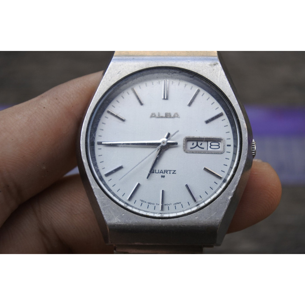 นาฬิกา Vintage มือสองญี่ปุ่น Alba Y504 8000 วันที่คันจิ ผู้ชาย ทรงกลม ...