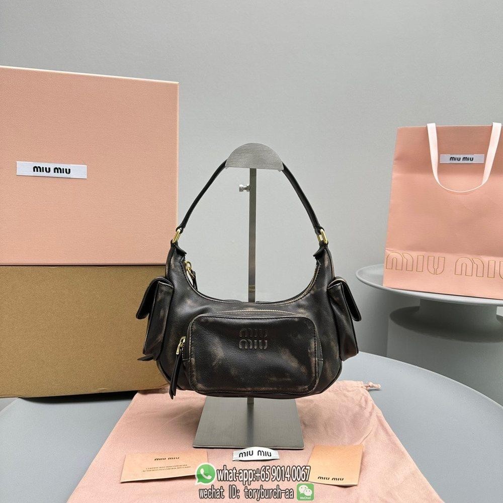Miumiu leather shoulder bag underarm baguette hobo shoulder pocket tote ...