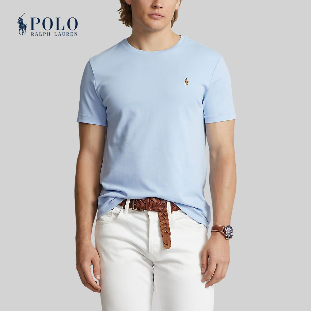 Polo Ralph Lauren เสื้อยืดผู้ชาย Custom Slim Fit Soft Cotton T-Shirt รุ่น MNPOTSH1N820290 สีฟ้า ...