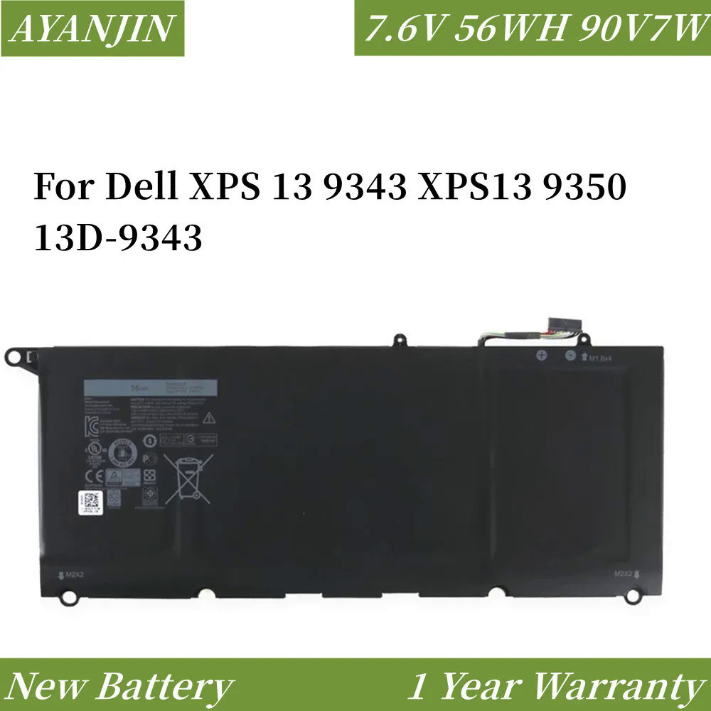 7.6V 56WH 90V7W JHXPY JD25G 090V7W Laptop Battery For Dell XPS 13 9343 ...