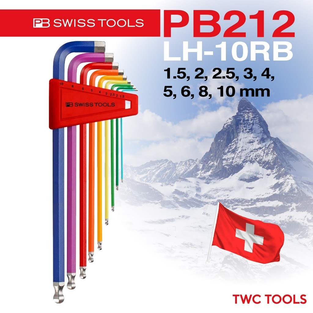 PB 212.LH-10RB ประแจ ตัวแอล หกเหลี่ยม ยาวพิเศษ หัวบอล สีรุ้ง 10 ชิ้น ...