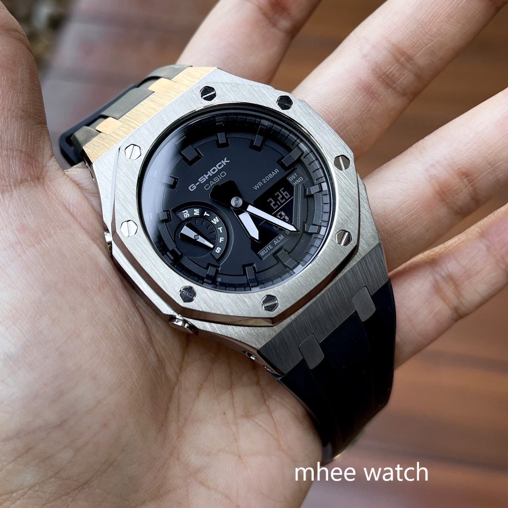 G-Shock Custom AP Style Classic Silver Black Rubber ของแท้ รับประกัน 1 ...