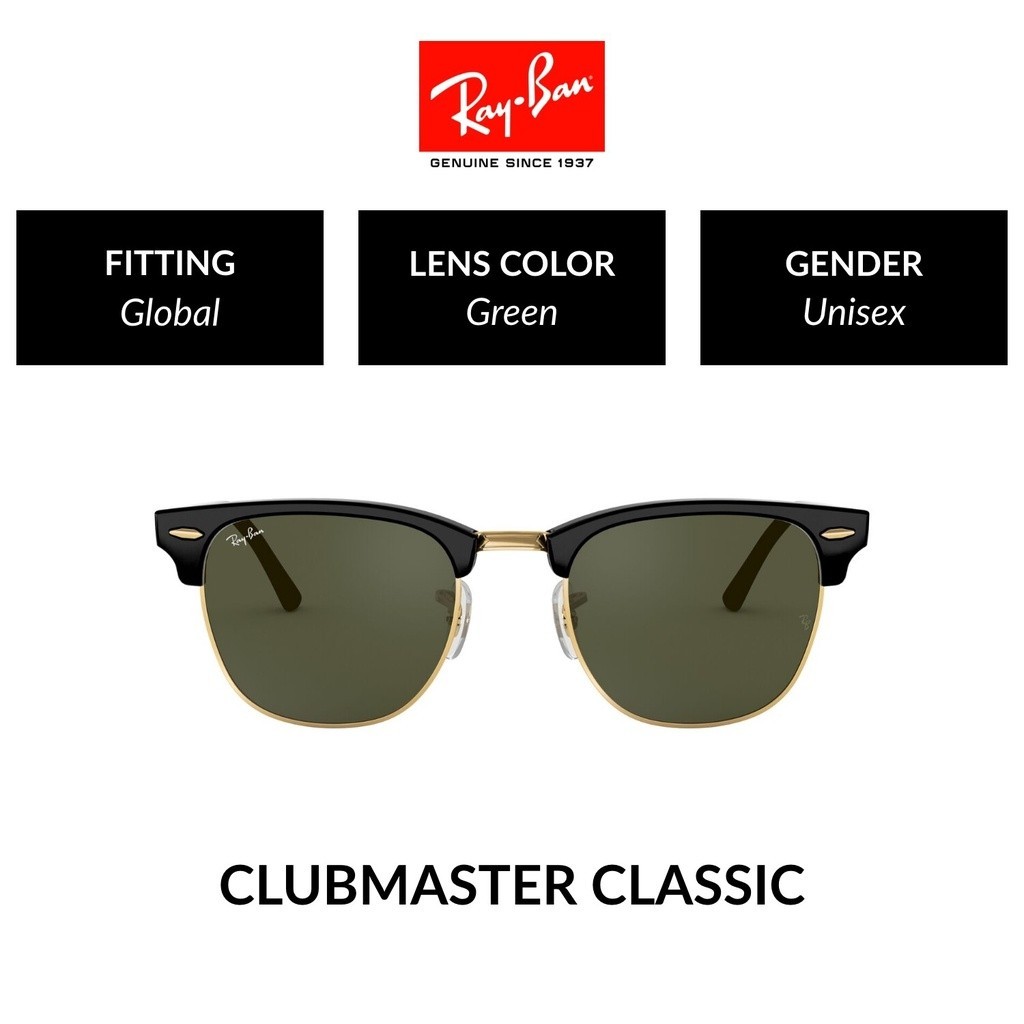 Ray-Ban Clubmaster Small - RB3016 W0365 - size 49 -sunglasses แว่นกัน ...