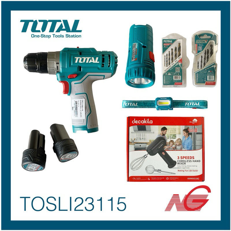 TOTAL โททอล สว่าน ไร้สาย 12V ไฟฉายไร้สาย และ ไฟฉายคาดศรีษะ พร้อมเครื่อง ...