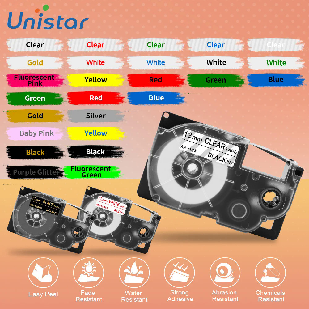 XR-12WE Label Tape 12mm Compatibel for EZ Label Tape for Casio Label ...