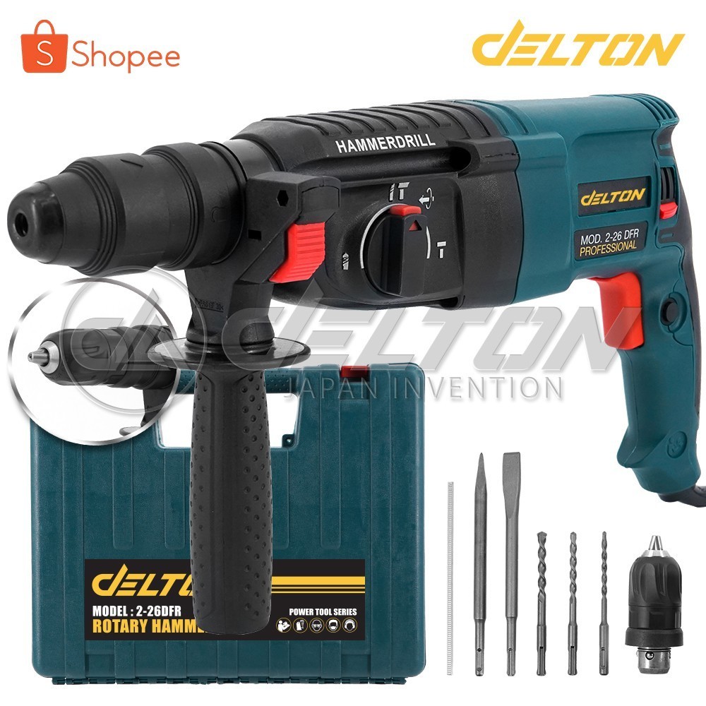 DELTON 2-26 สว่านโรตารี่ เจาะกระแทก 3 ระบบ 26 มม. 1,250W (เปลี่ยนหัวสว่านได้) สว่านเจาะปูน รุ่น ...