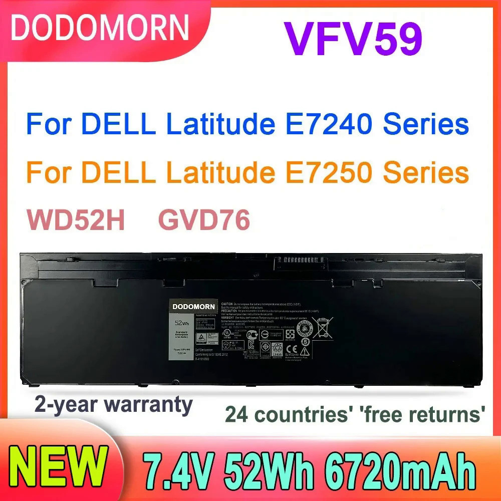 ใหม่7.4V VFV59 52WH แบตเตอรี่แล็ปท็อปสำหรับ DELL Latitude E7240 E7250 ...