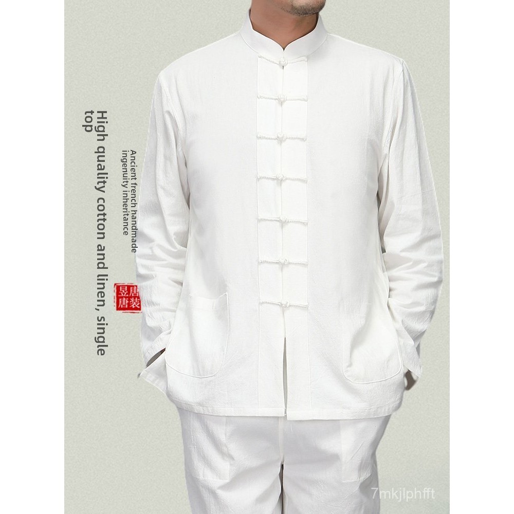 Casual spring men's Tang suit loose Hanfu shirt with placket long ...