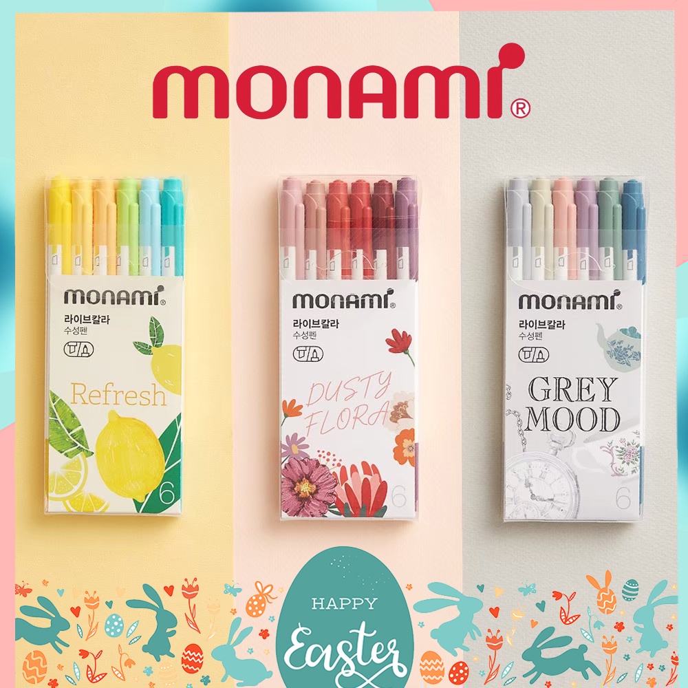 มาใหม่ ปากกาสี Monami Live Color ชุดเซ็ต 6 สี ด้ามขาว พร้อมแพ็คเกจ หัว ...
