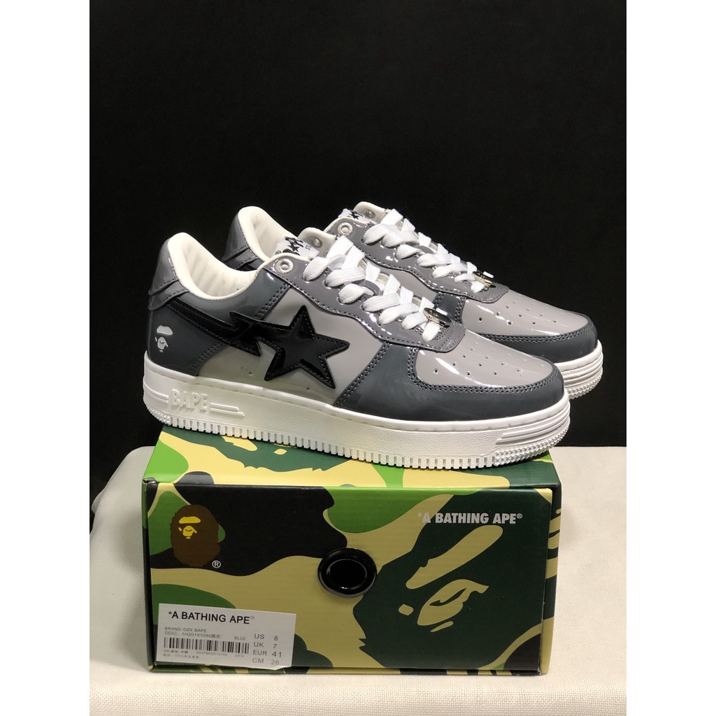 ของแท้ A Bathing Ape (Bape) Bape Sta To Low รองเท้าผ้าใบหนังสิทธิบัตร ...