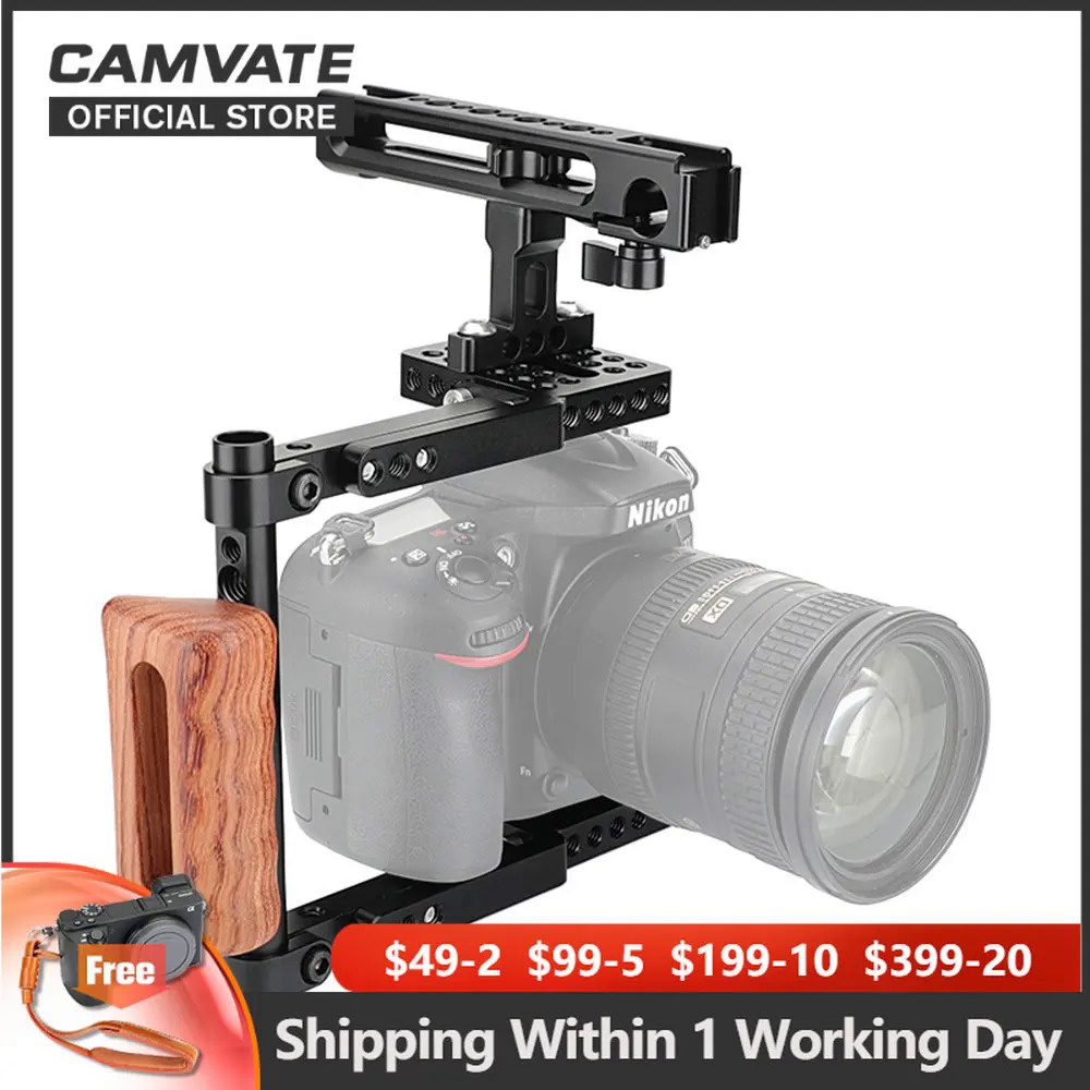 CAMVATE Camera Half Cage Rig พร้อมที่จับด้านบน & ด้ามจับไม้ด้านขวา ...