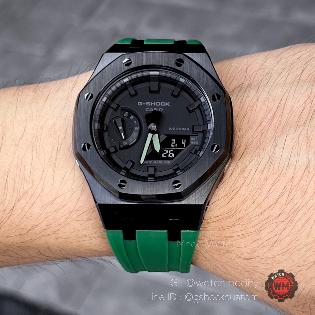 G-Shock GA-2100 modified Hulk all Black Dial Green Rubble Strap ...