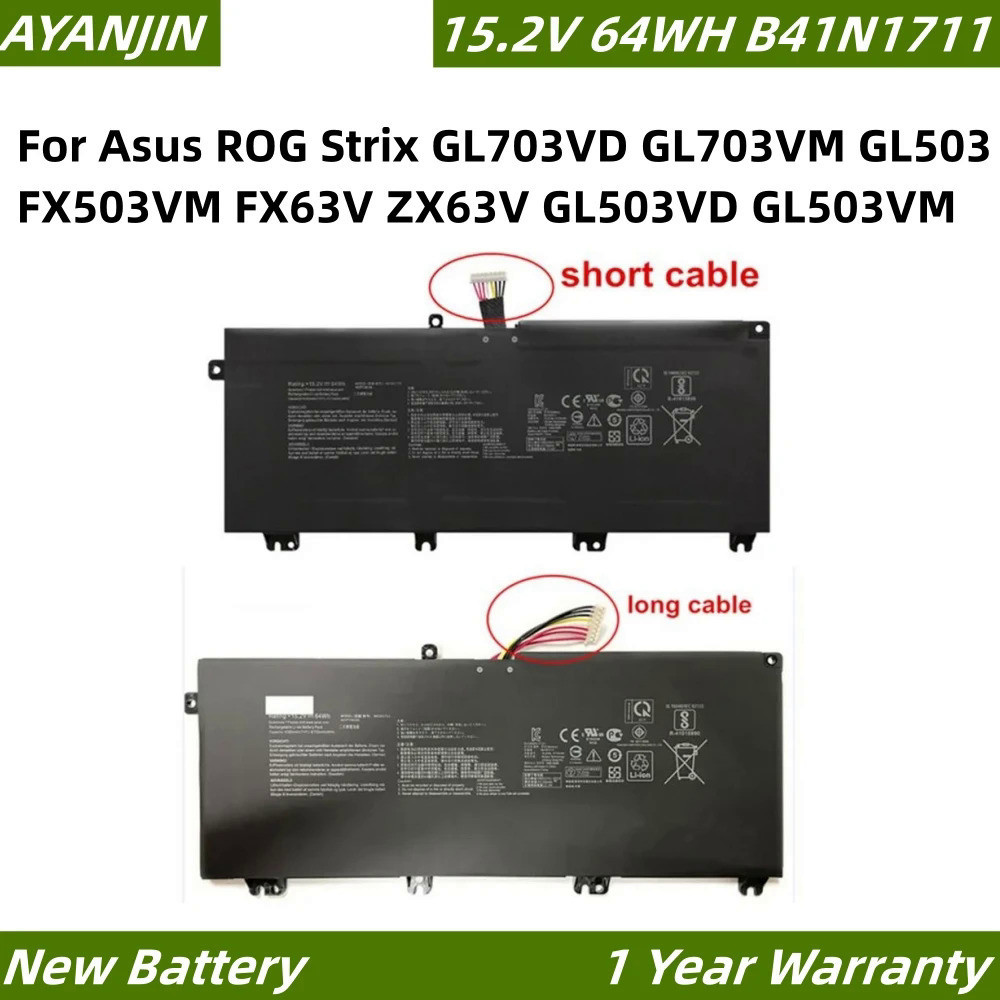 B41N1711 15.2V 64Wh แบตเตอรี่แล็ปท็อปสำหรับ Asus ROG Strix GL703VD ...