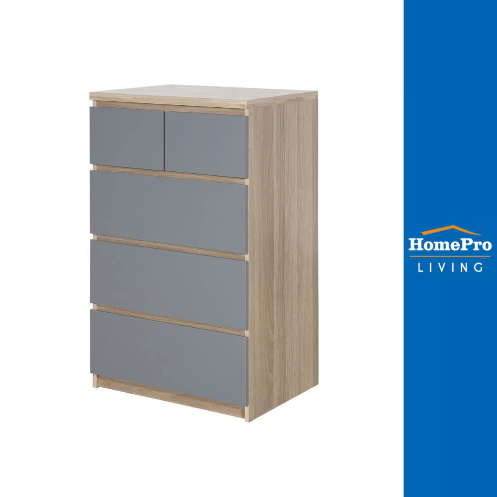 [จัดส่งพร้อมประกอบฟรี] HomePro ตู้ลิ้นชัก 5 ลิ้นชัก FURDINI FINN สีไวท์โอ๊ค/เทา แบรนด์ FURDINI ...