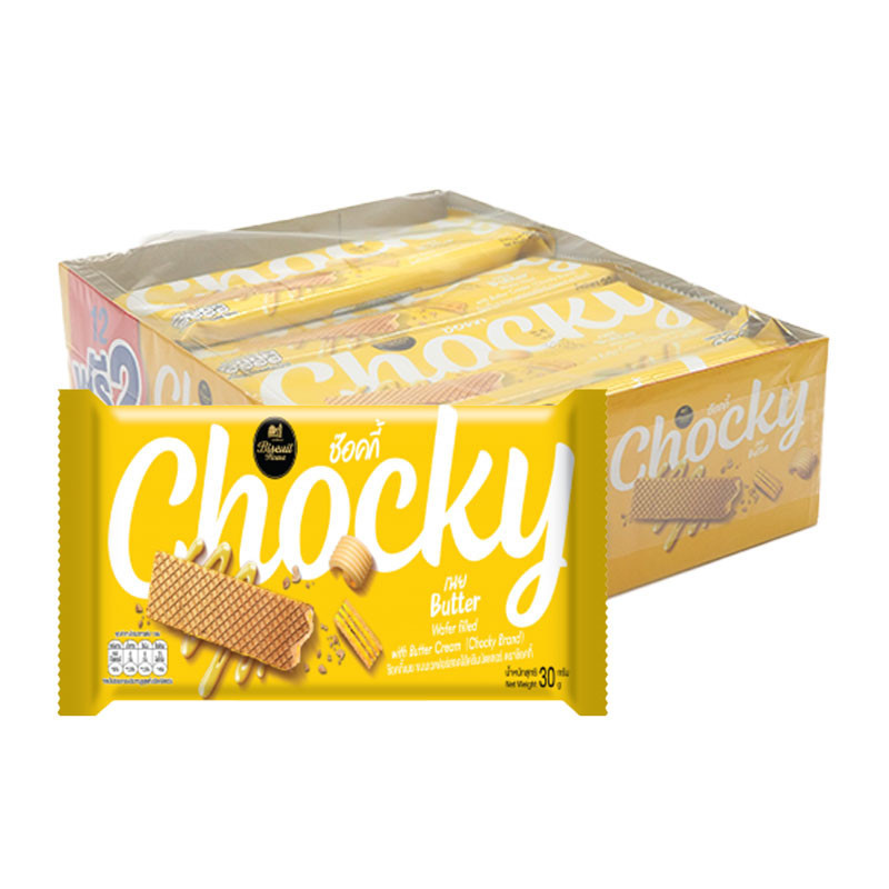 ช๊อคกี้ เวเฟอร์สอดไส้ครีมบัตเตอร์ 30 ก. 12 ชิ้น / CHOCKY Wafer Cream ...