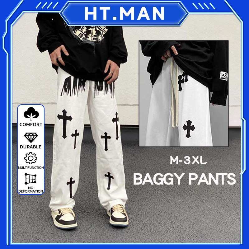 【COD】Baggy pants for men white trouser fashion casual pants korean ...