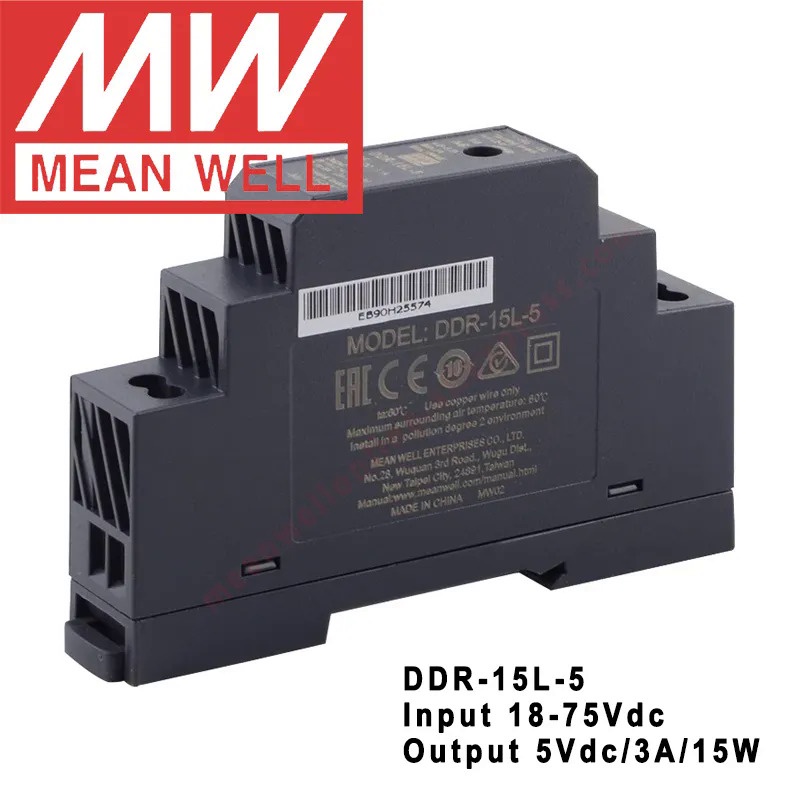 Original Mean Well DDR-15L-5 Din Rail ประเภท DC-DC Converter Meanwell 5V/3A/15W DC To DC แหล่ง ...
