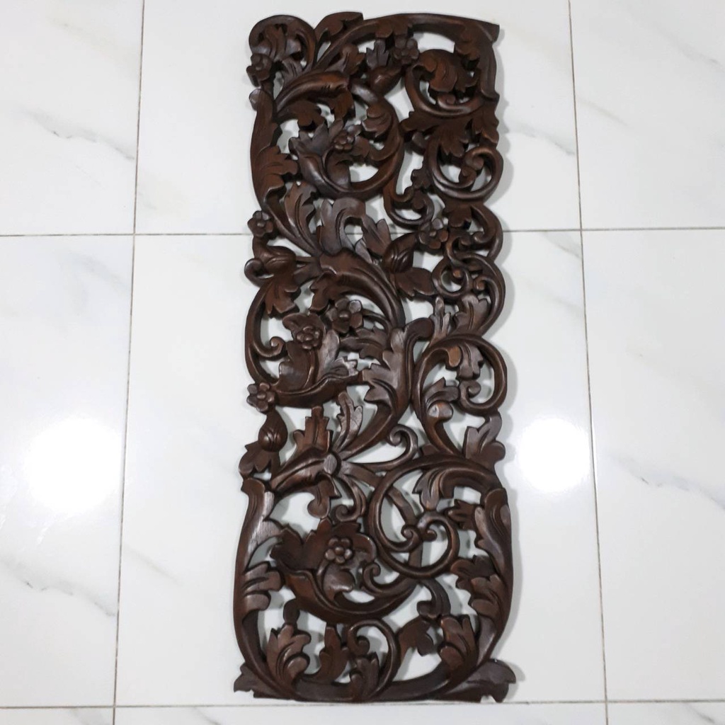 **ลดล้างสต๊อค** งานไม้สัก แกะสลักติดผนัง ไม้สักแกะสลัก ลายดอก ขนาด 35x90 cm. ไม้แขวนผนัง ของตก ...