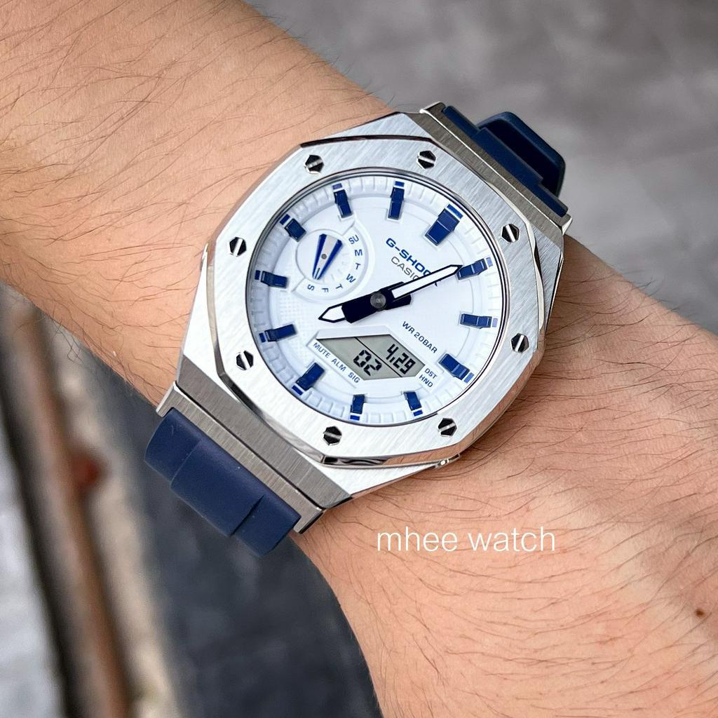 G-Shock Custom AP Casioak GA-2100BWP-2A modified Steel Bezel and Blue ...