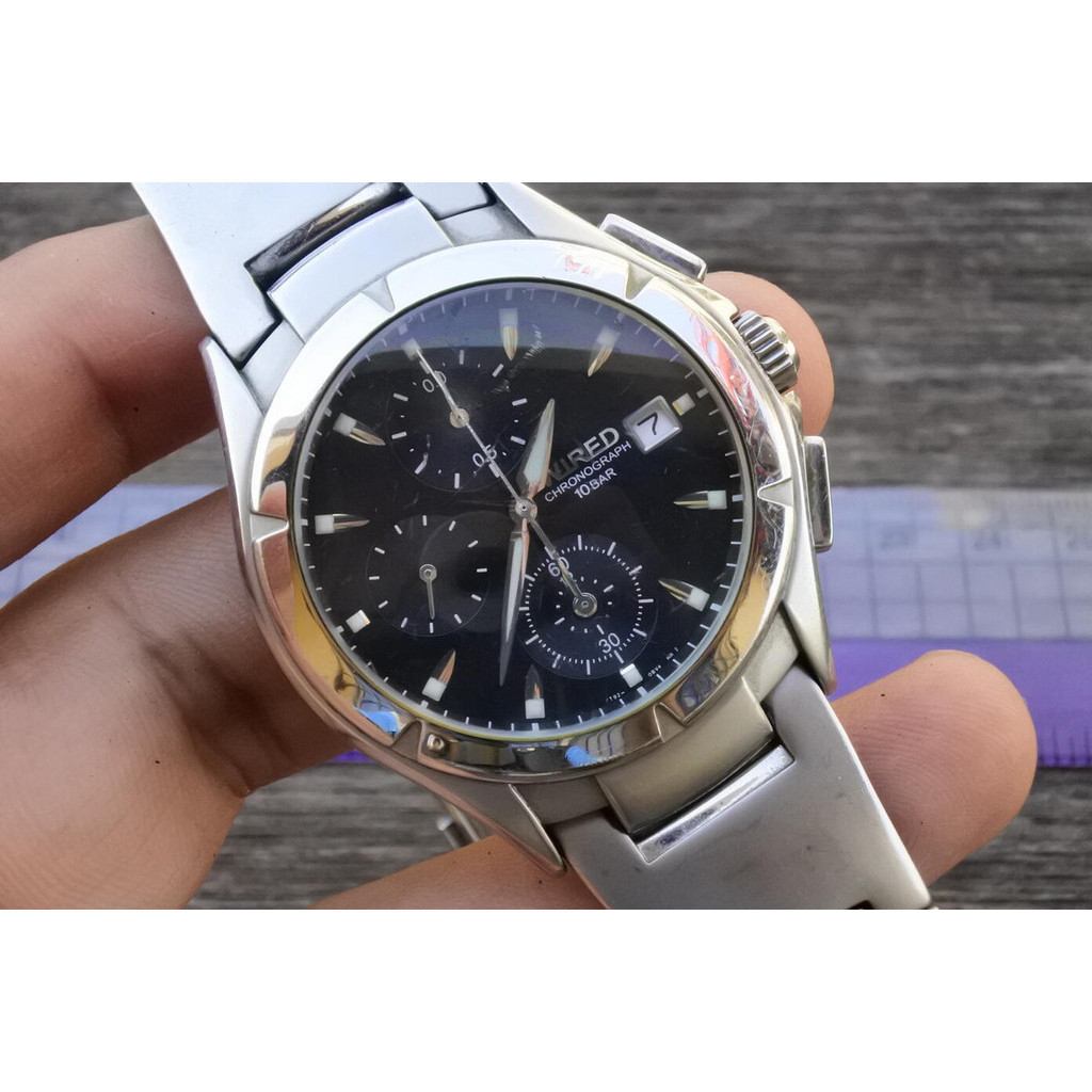 นาฬิกา Vintage มือสองญี่ปุ่น Seiko Wired Chronograph 7T92 0BX0 หน้าดำ ผู้ชาย ทรงกลม ระบบ Quartz ...