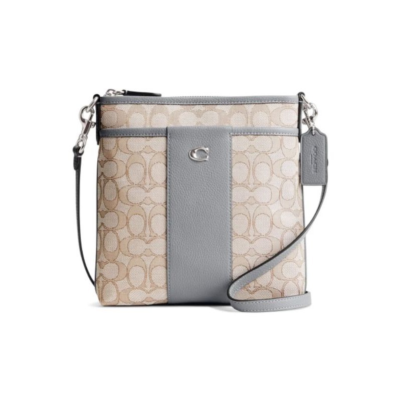 Coach Box Program Signature Jacquard Kitt, Stone/Grey Blue | Shopee ...