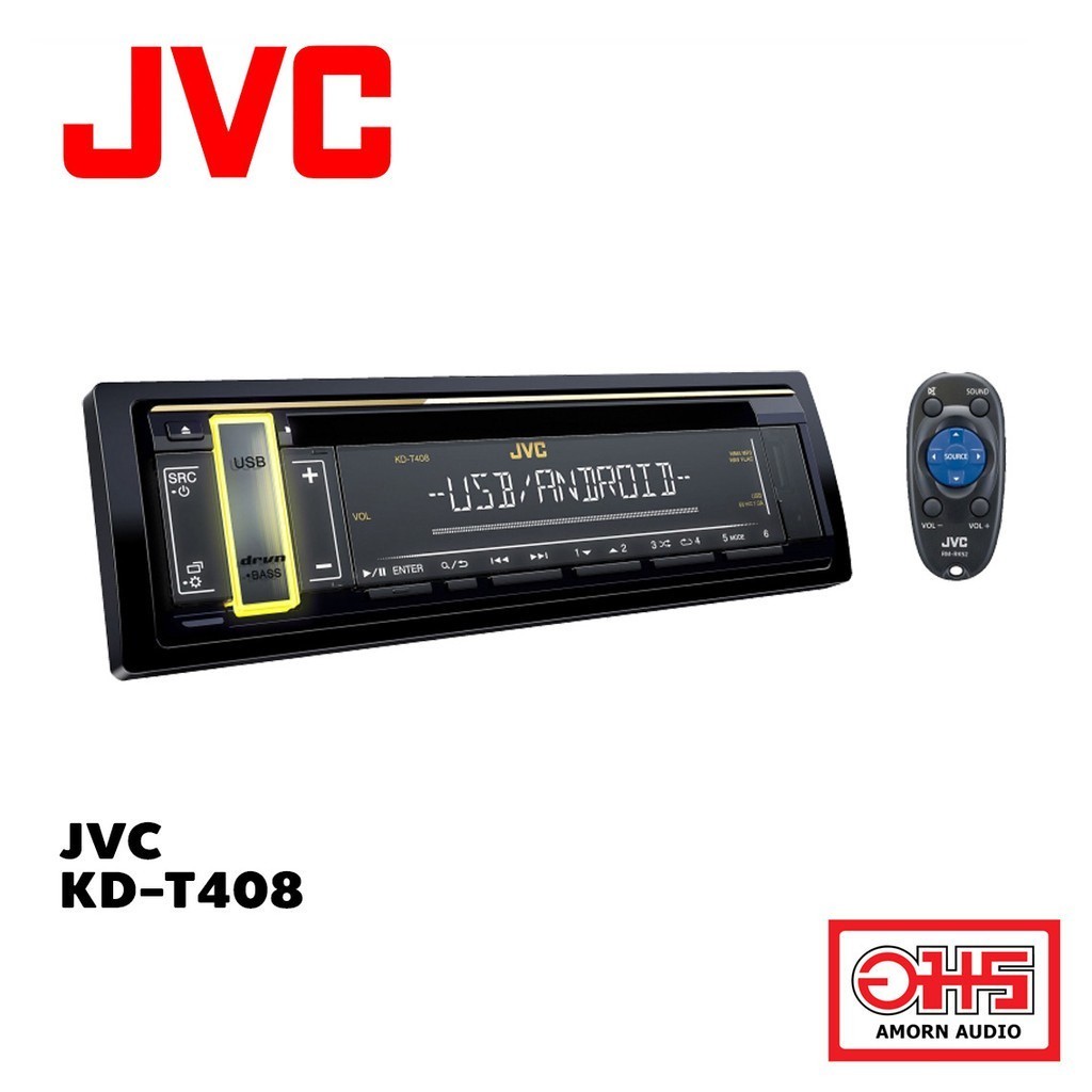 JVC KD-T408 อุปกรณ์รับสัญญาณ 1 DIN CD พร้อมช่องต่อ USB/AUX ด้านหน้า | Shopee Thailand
