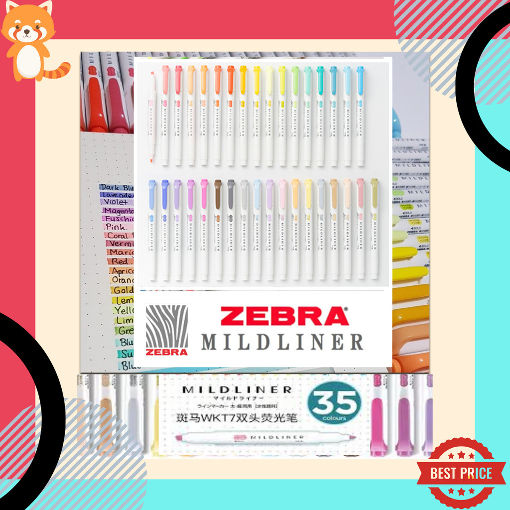 (มีสีใหม่ 5 สี) ZEBRA Mildliner ปากกาเน้นข้อความ แบบแยกแท่ง 2 หัว - 40 ...