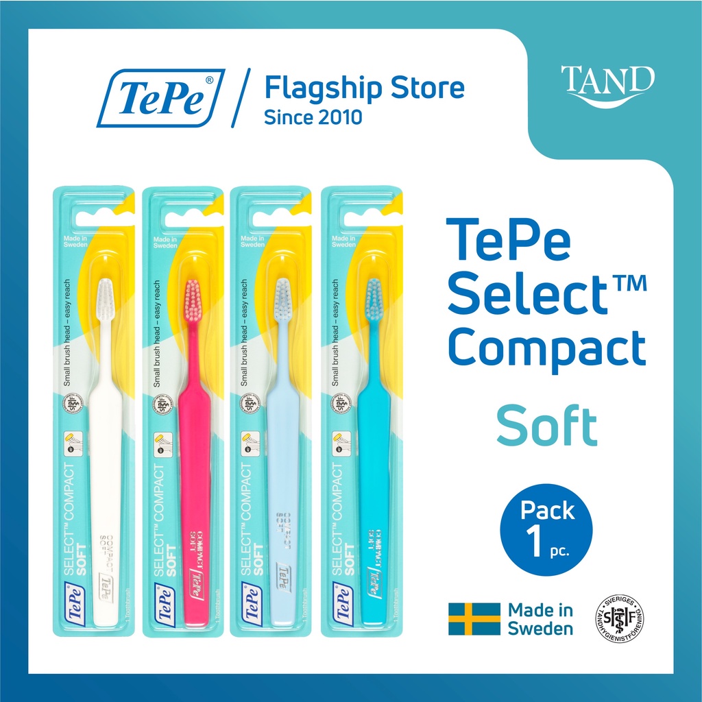 (แพ็ค 1 ชิ้น) TePe Select™ Compact Soft เทเป ซีเล็ค แปรงสีฟัน หัวแปรงกระทัดรัด ขนแปรงนุ่ม ...