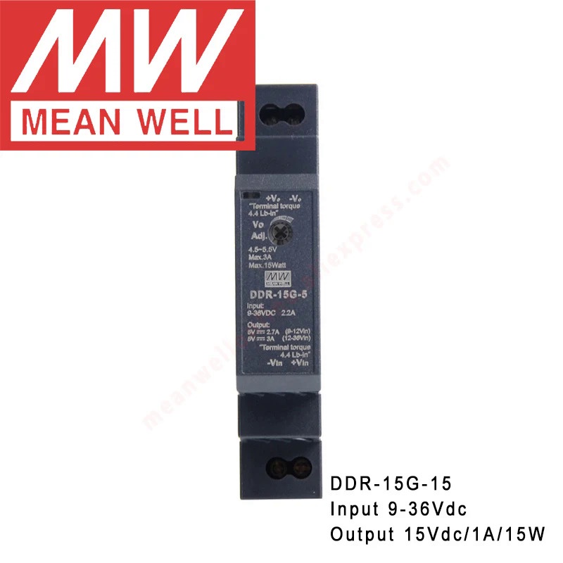 Original Mean Well DDR-15G-15 Din Rail ประเภท DC-DC Converter Meanwell 15V/1A/15W DC To DC แหล่ง ...