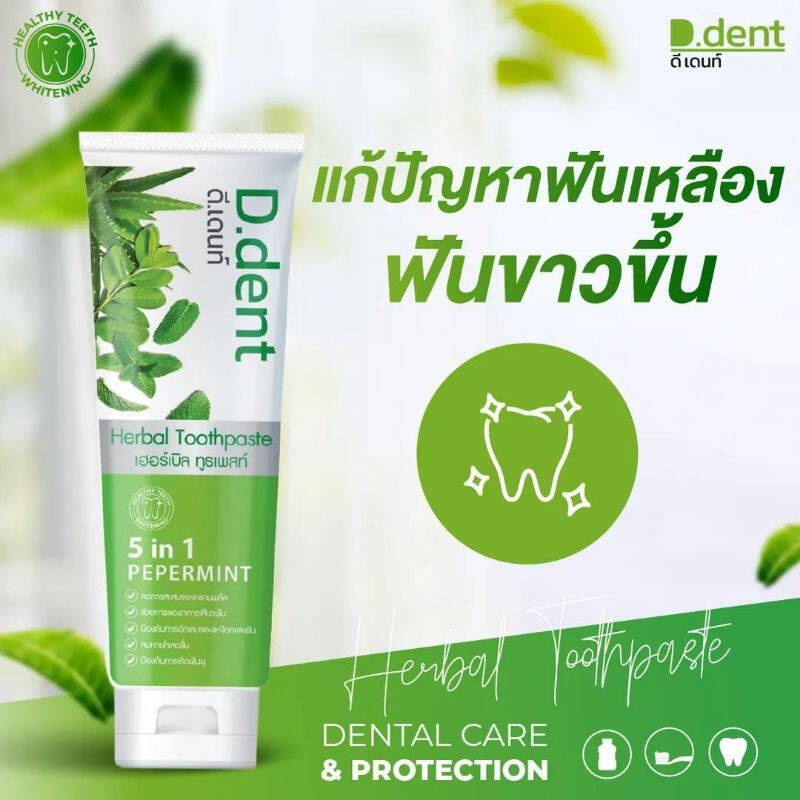 1แถม1 ของแท้ ยาสีฟันดีเดนท์ สูตรสมุนไพรเปเปอร์มิ้นต์ 5 in 1 D.dent ...
